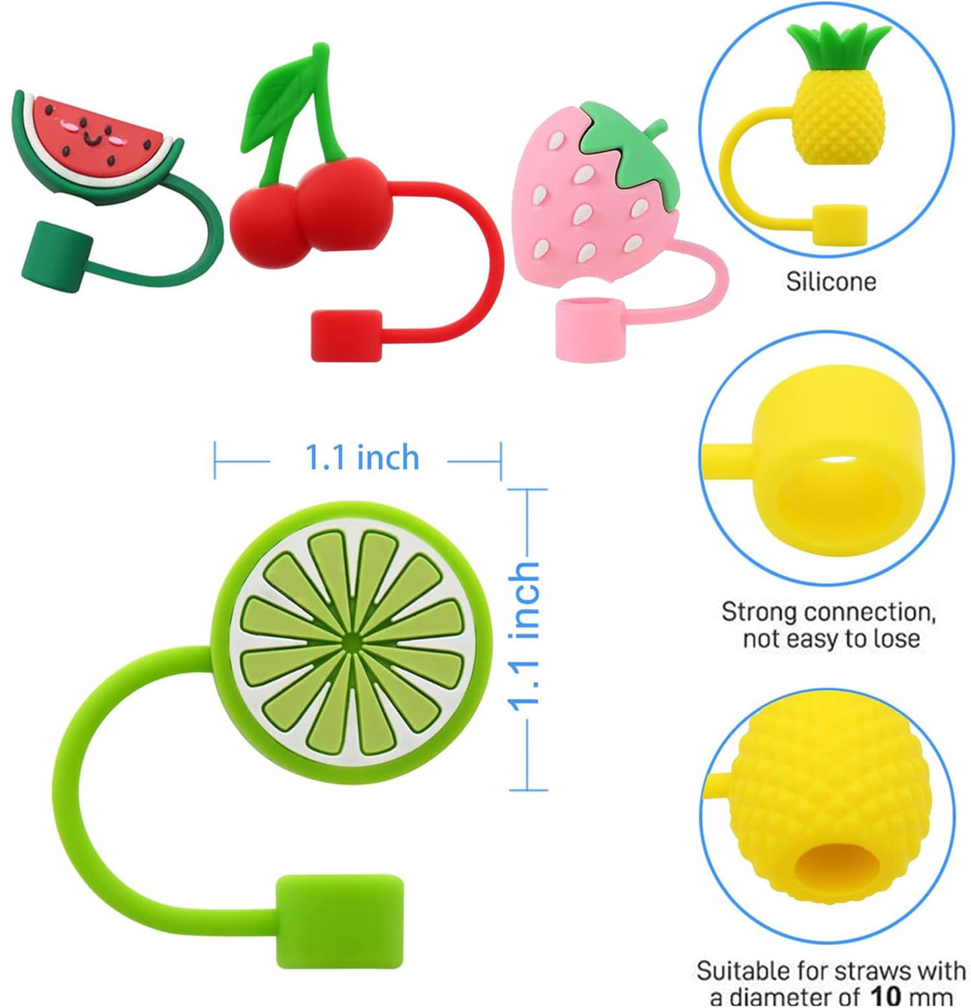 Silicone 10mm Cute Fruit Straw Toppers for Tumblers (5 Pcs) – House of ...