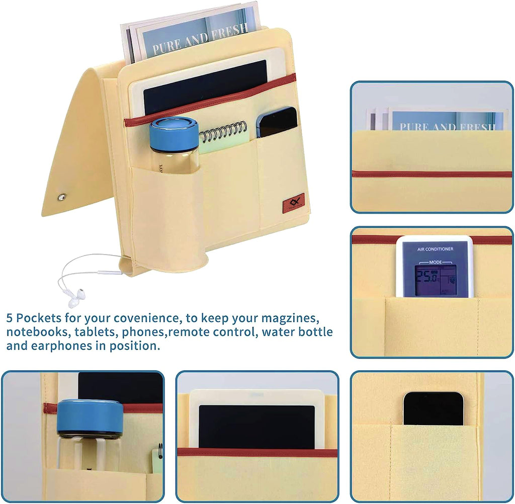 Bedside Caddy, 5 Pockets Remote Control Holder Bed Sofa storage organi ...