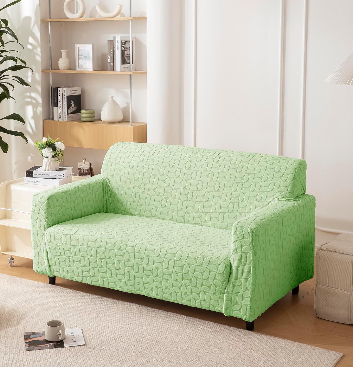 Jacquard Fabric Texture Sofa Cover 220 GSM Sofa Slipcover-Green – House ...