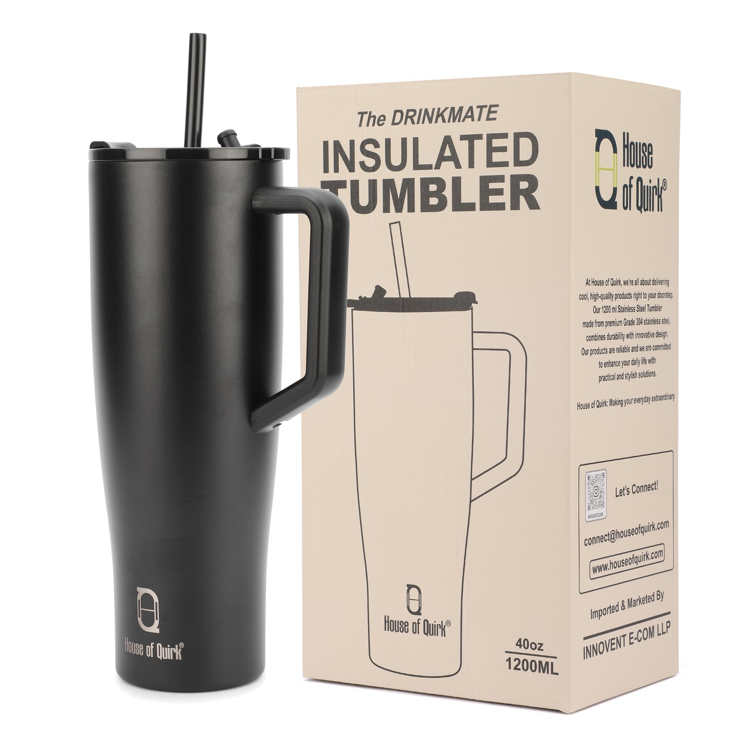 1200ML Stainless Steel Tumbler with Handle and 2 Straw Flip Lid Hot ...